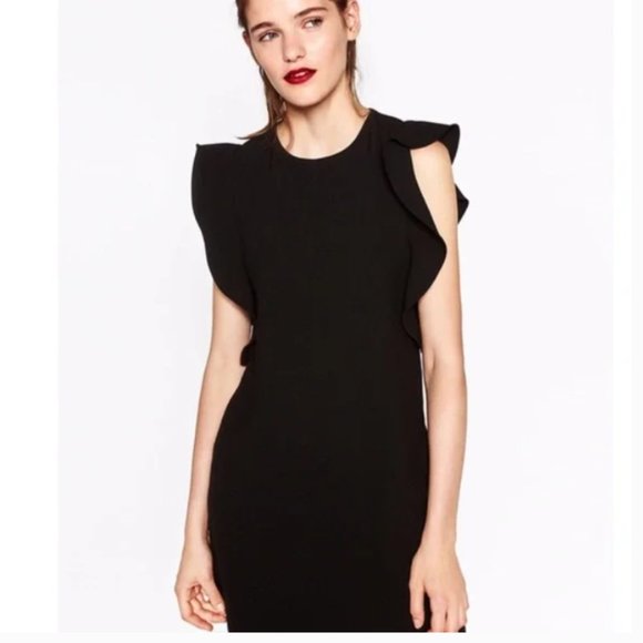 Zara | Dresses | Zara Black Ruffle Sleeve Mini Dress | Poshmark